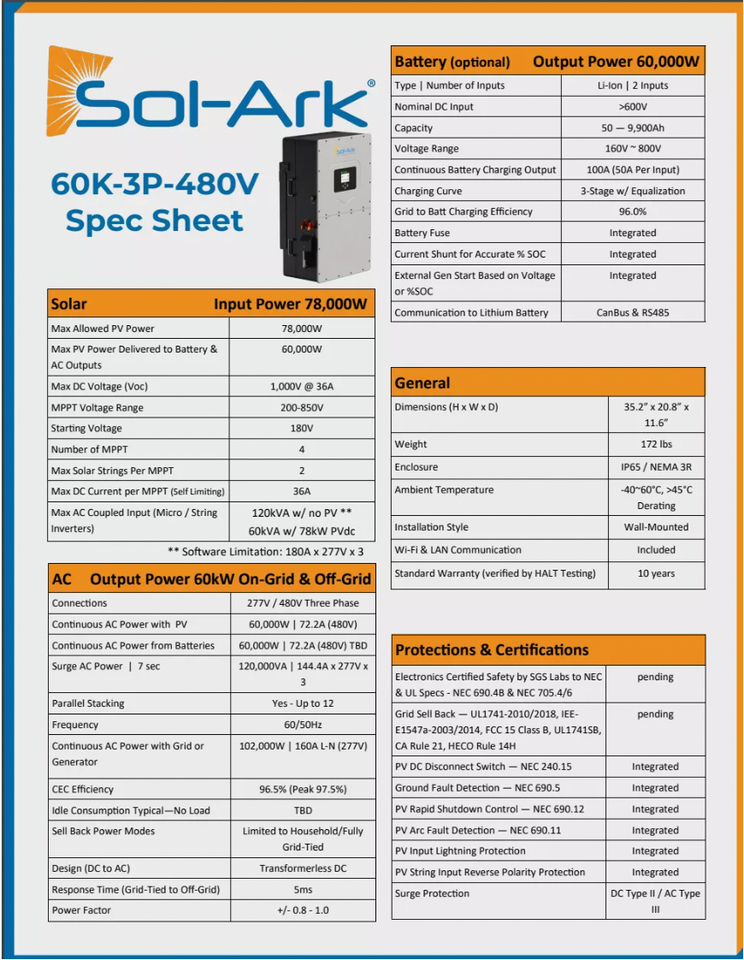 Sol-Ark 60K HV All-In-One 480V 3-Phase Hybrid Inverter and 60kWh L3 ...