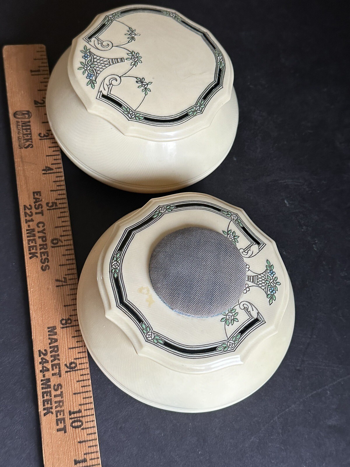 2 Vintage Ivory Pyralin Dubarry French Celluloid Vanity Dresser Powder ...