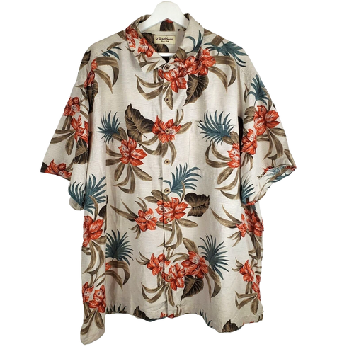 Caribbean 3XB Floral Tropical Button up Shirt 100% Silk Tan Beach ...
