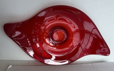 Mid Century Viking Epic Ruby Red Glass Console Bowl Centerpiece Oblong ...