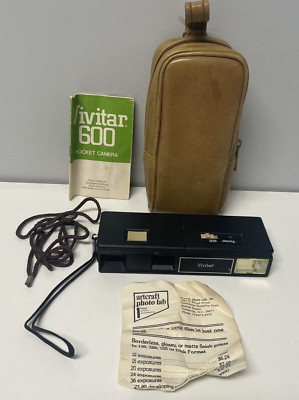 Vivitar 600 Pocket Film Camera w/ Leather Case + Manual - Powers Up (2 ...