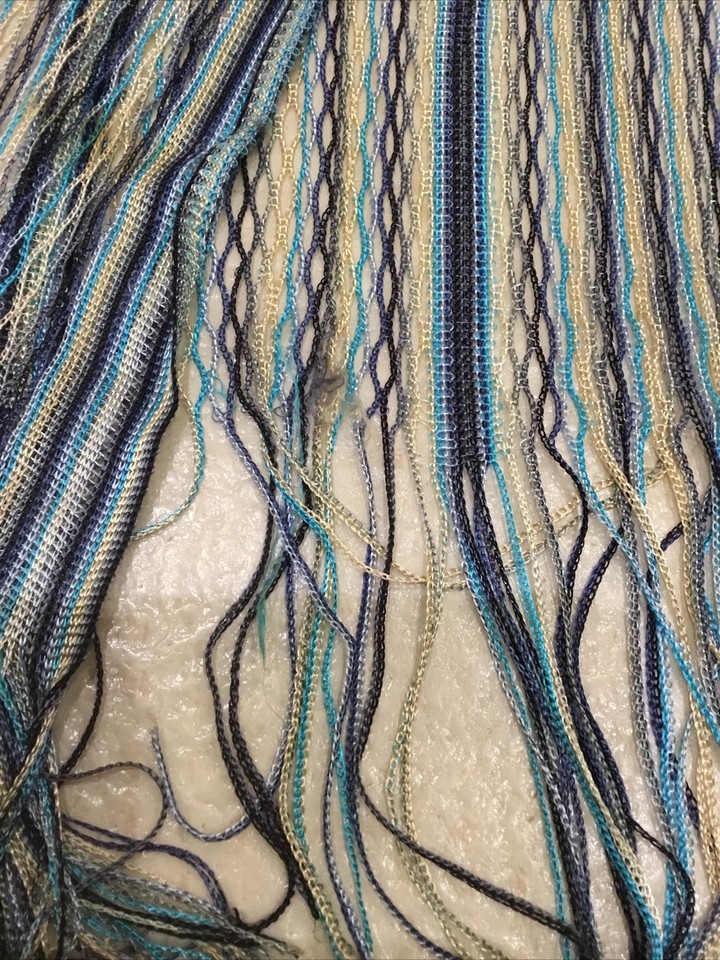 Long Blue Gold Black Striped Mesh/Net Scarf Soft Feel With Tassels ...