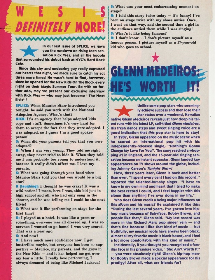 Linear pinup Splice magazine picture Rick Wes Glenn Medeiros article ...