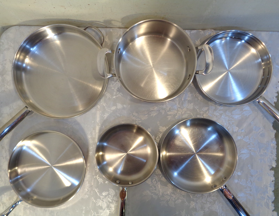 Revere Ware 6 Piece Copper Bottom Stainless Steel Cookware 5 Skillets ...