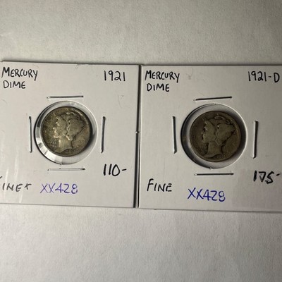 2 KEY DATE MERCURY DIMES 1921 D & 1921 P In Real Nice FinecCondition | eBay