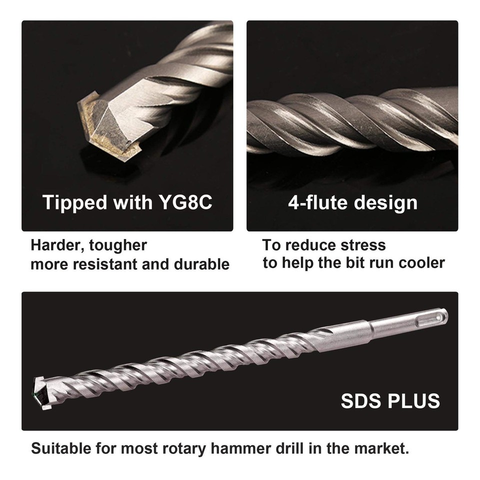 Rotary Hammer Drill Bits Set SDS Plus Bits Set Masonry Chisel Set 17pcs ...