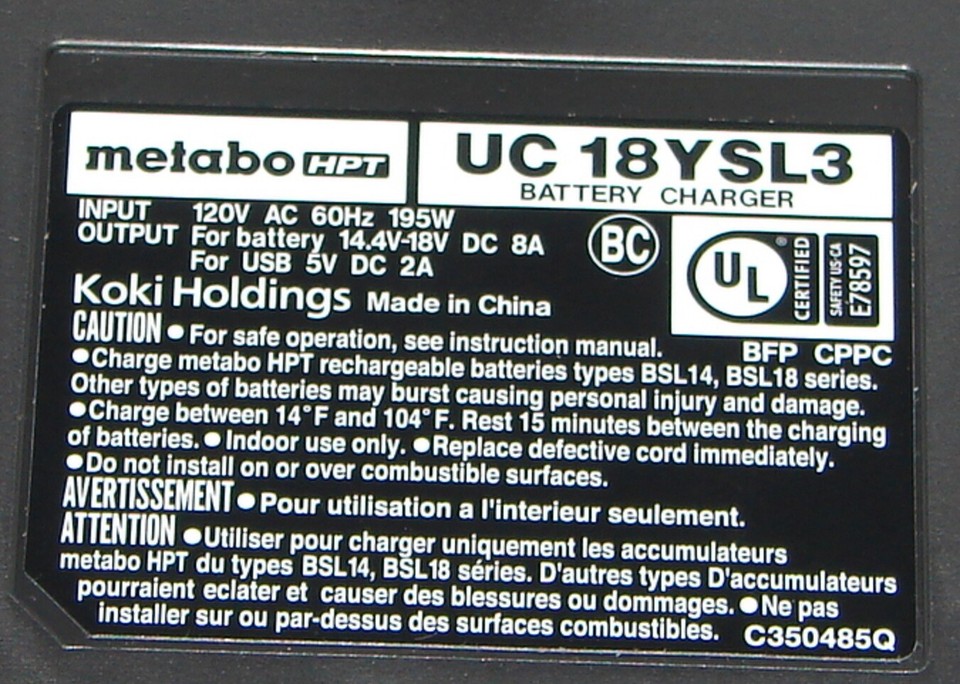 METABO UC18YSL3 14.4V, 18V, 36V Li-ion Rapid Battery Charger. | eBay