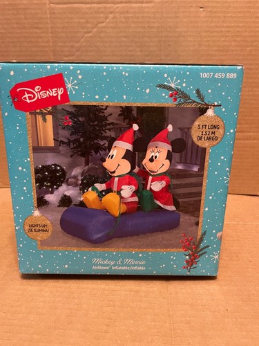 Gemmy Mickey and Minnie Mouse Sled Riding 5 Foot Disney Christmas ...