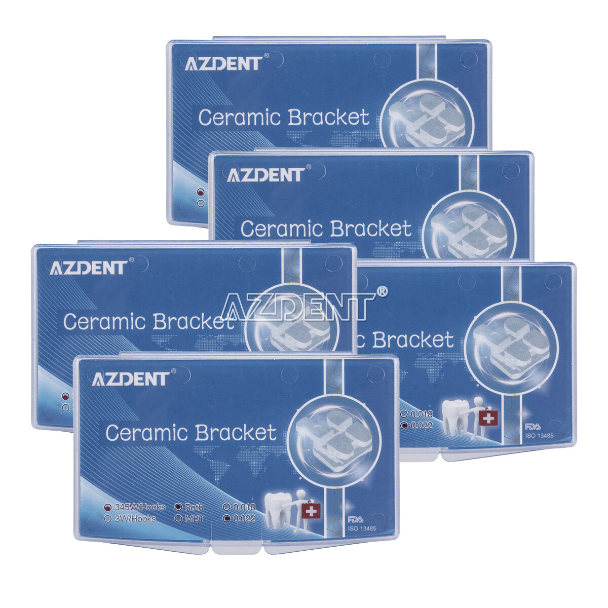 Orthodontic Brackets AZDENT Clear Ceramic - Roth .022 Hooks 3/4/5 ...