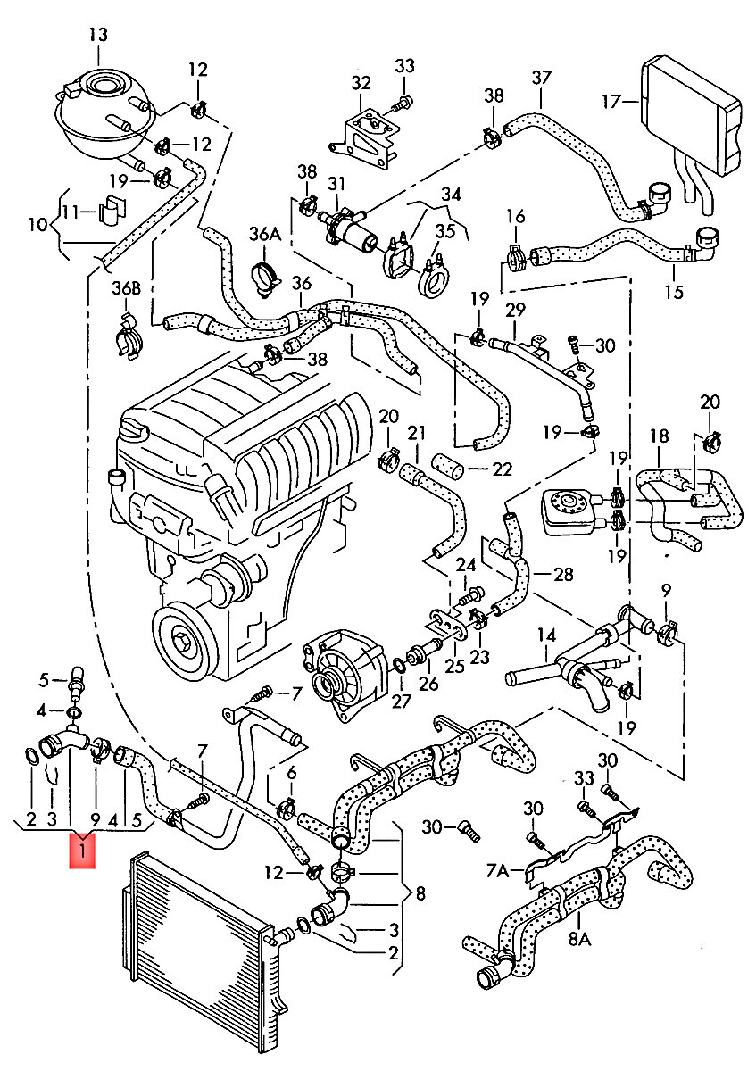 Genuine VW Touareg 7L6 7LA Coolant Pipe With Coolant Hose 7L0121070B | eBay