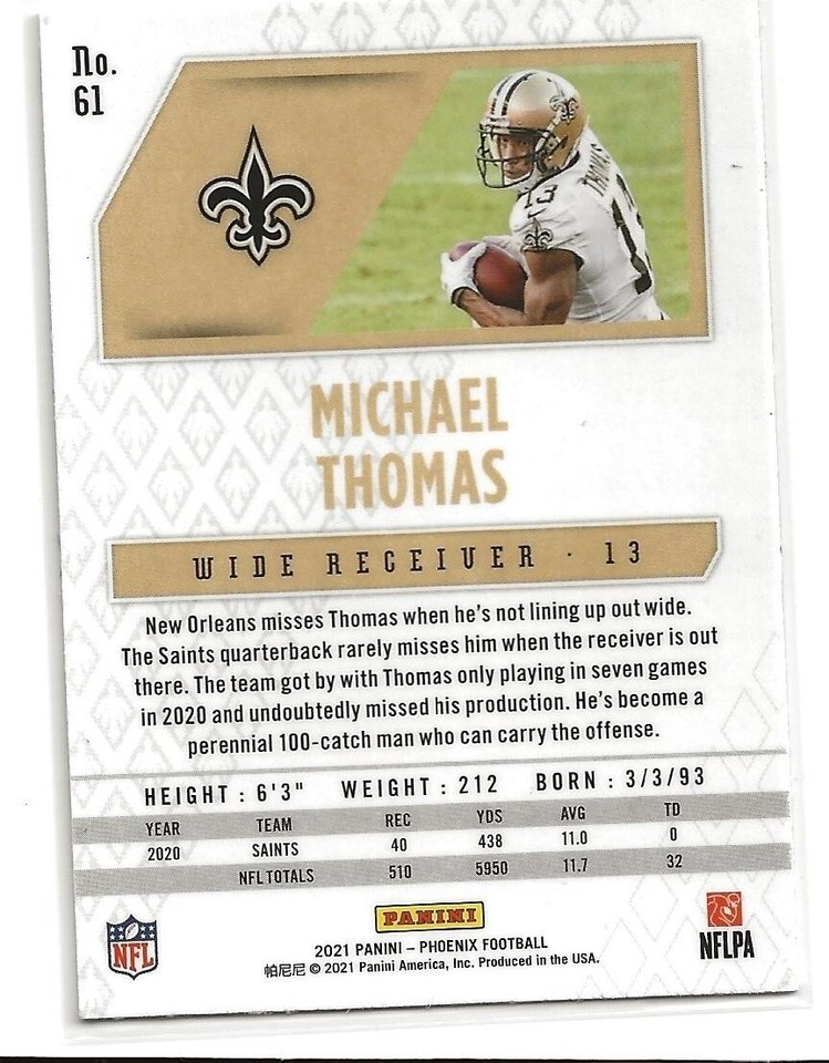 2021 Panini Phoenix Michael Thomas Fire Burst Parallel Card | eBay