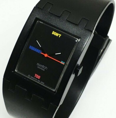 Rare Vintage Square Swatch Watch Don't Be Too Square! SUAB100 Black ...