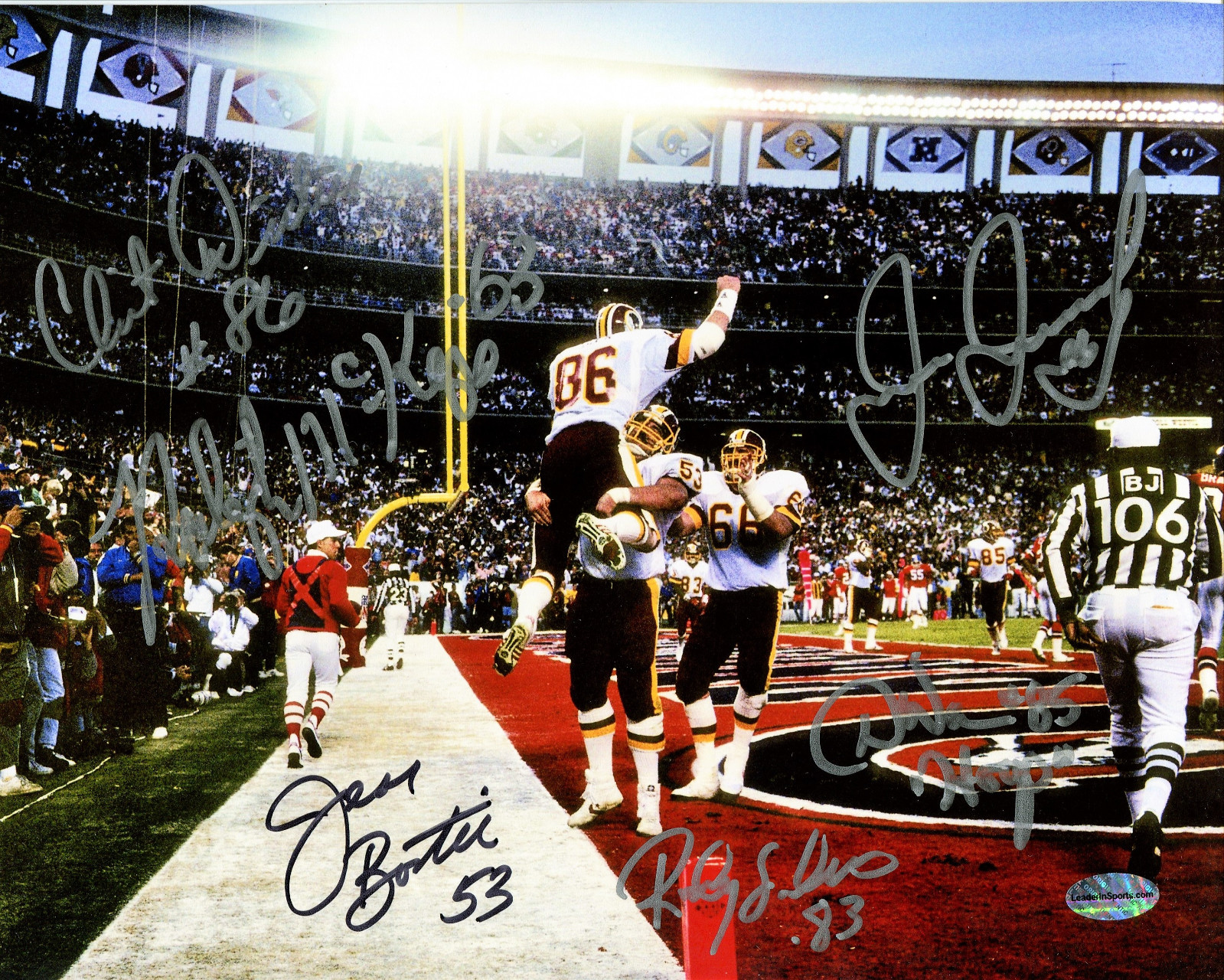 Super Bowl XXII 8x10 Didier, Jacoby, Bostic, Warren, Sanders, McKenzie ...