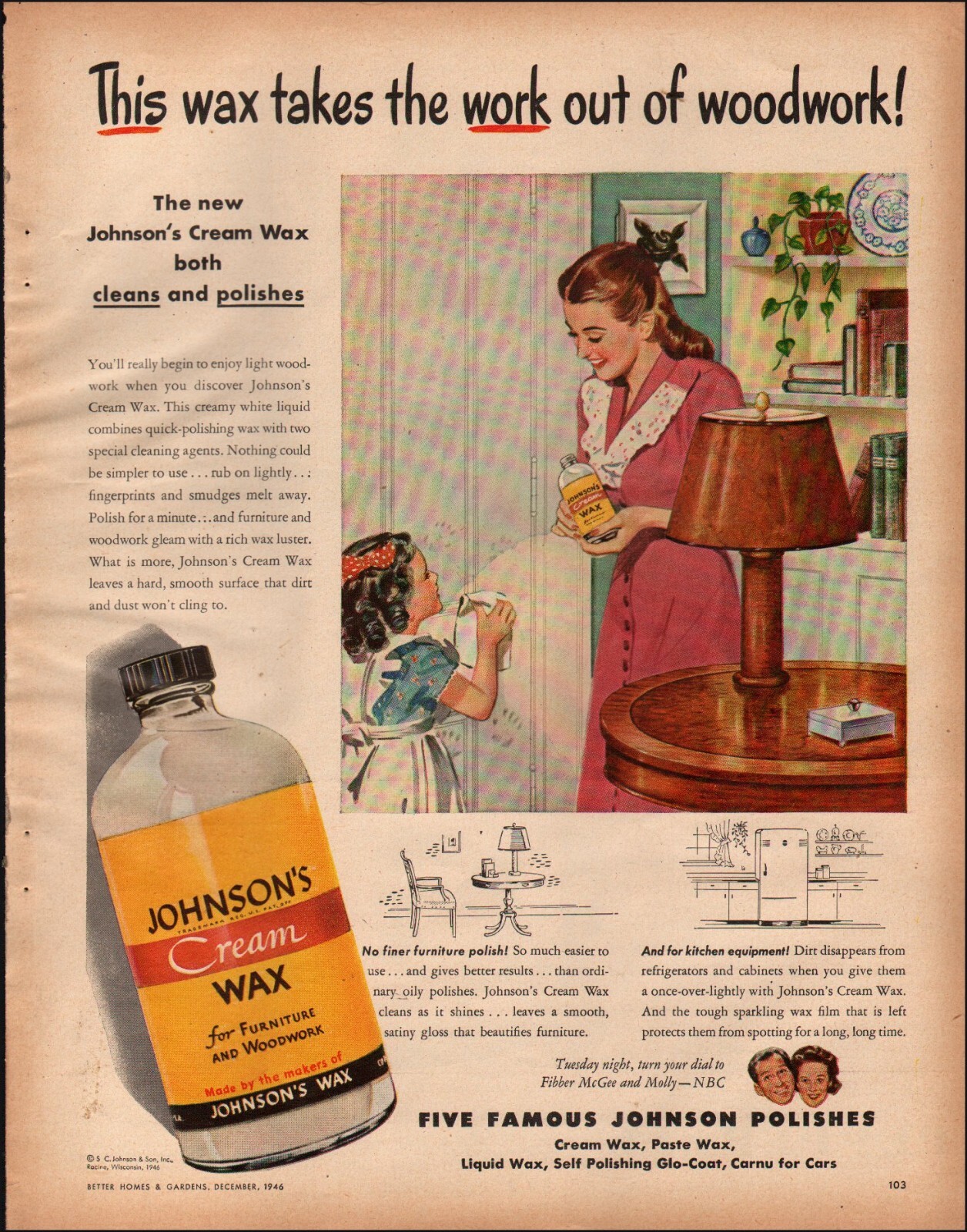 1946 Vintage ad Johnson's Cream Wax retro Polish Art Dress Apron Table ...