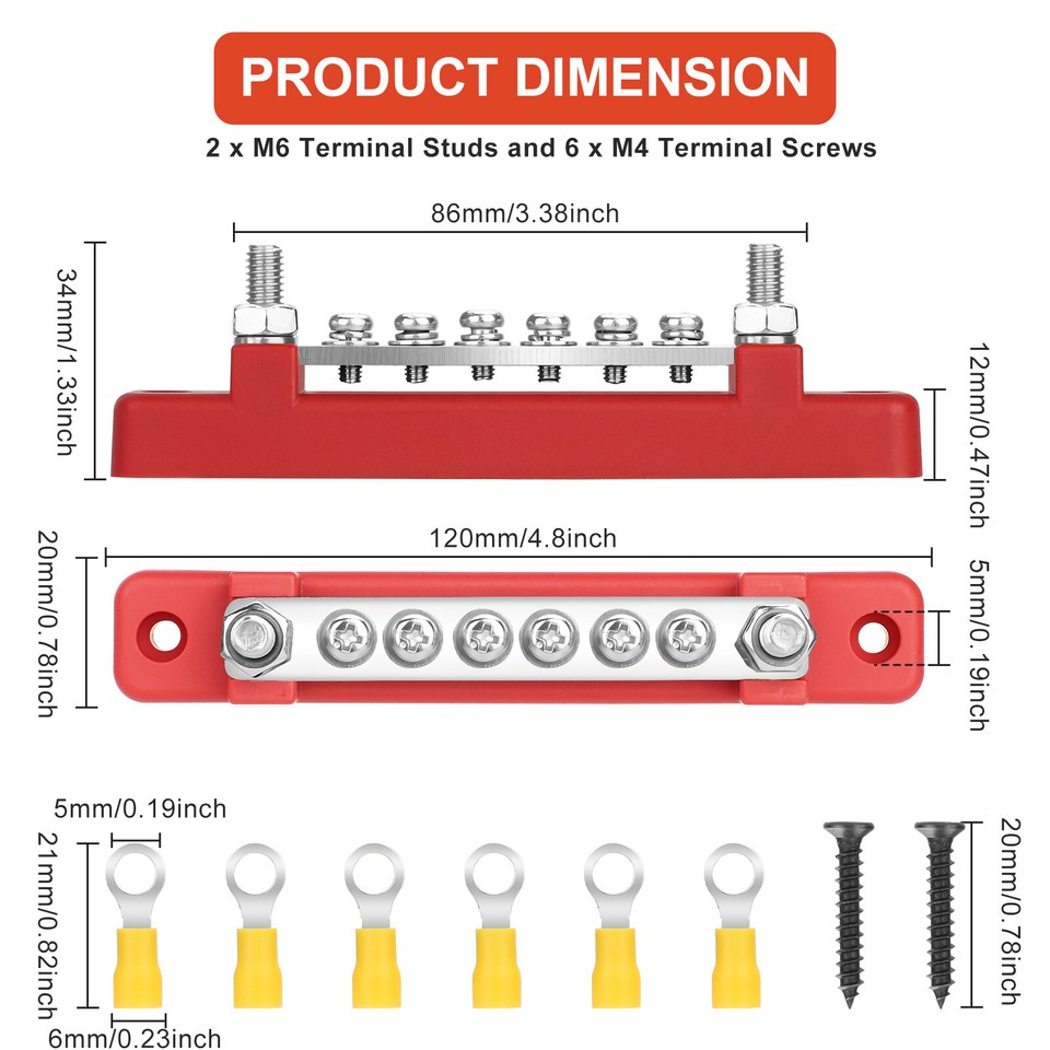 150A BusBar Power Distribution 12V Terminal Block with Cover for Car ...