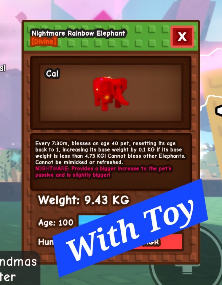 Rainbow Hatched Elephant (RBH) - NIGHTMARE AND LEVEL 100 - Roblox Grow A Garden | eBay