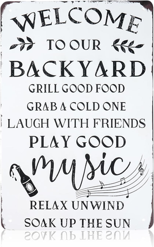 Welcome to Our Backyard Sign, 8X12 Inch Metal Backyard Signs and Decor ...