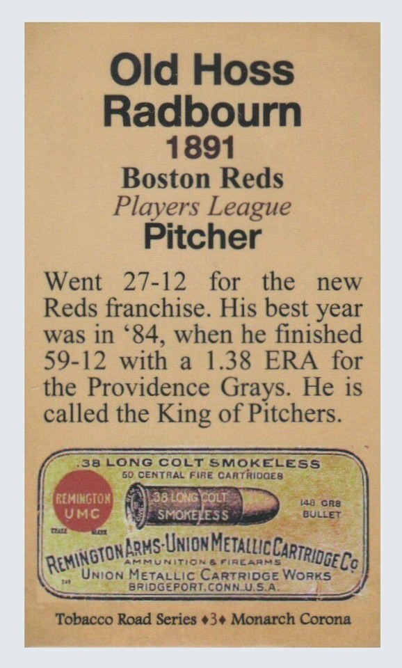 Old Hoss Radbourne Boston Players League / Tobacco Road #3 / FREE SHIP ...