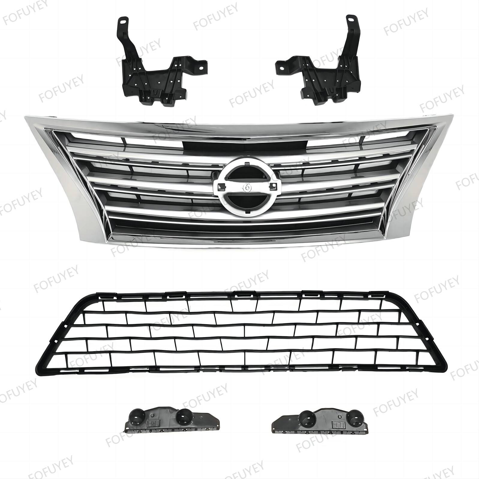 For Nissan SENTRA 2013-2015 Front Bumper Chrome Upper + Lower Grille w ...