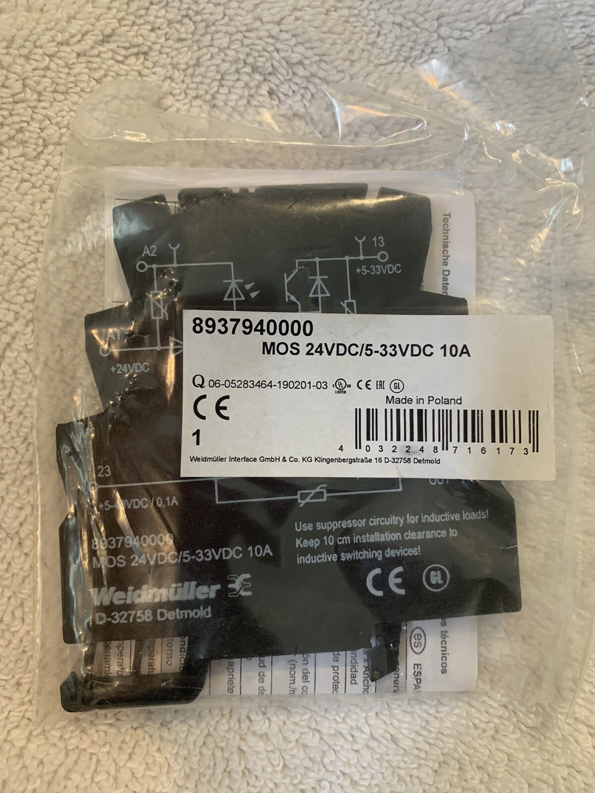 Weidmüller 8937940000 Solid-State Relay MOS 24VDC/5-33VDC 10A | eBay