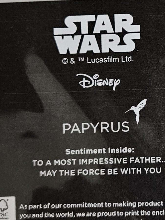 Papyrus Disney Star Wars Fathers Day Card (Most Impressive Father ...