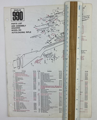 1970’s Marlin 990 & 99M1 Autoloading Carbine/Rifle Parts List Exploded ...