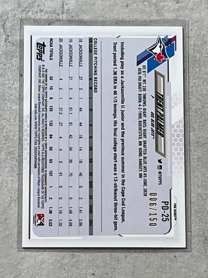 2021 Topps Trent Palmer SP Pro Debut Blue Rookie RC Auto /150 #PD-25 ...