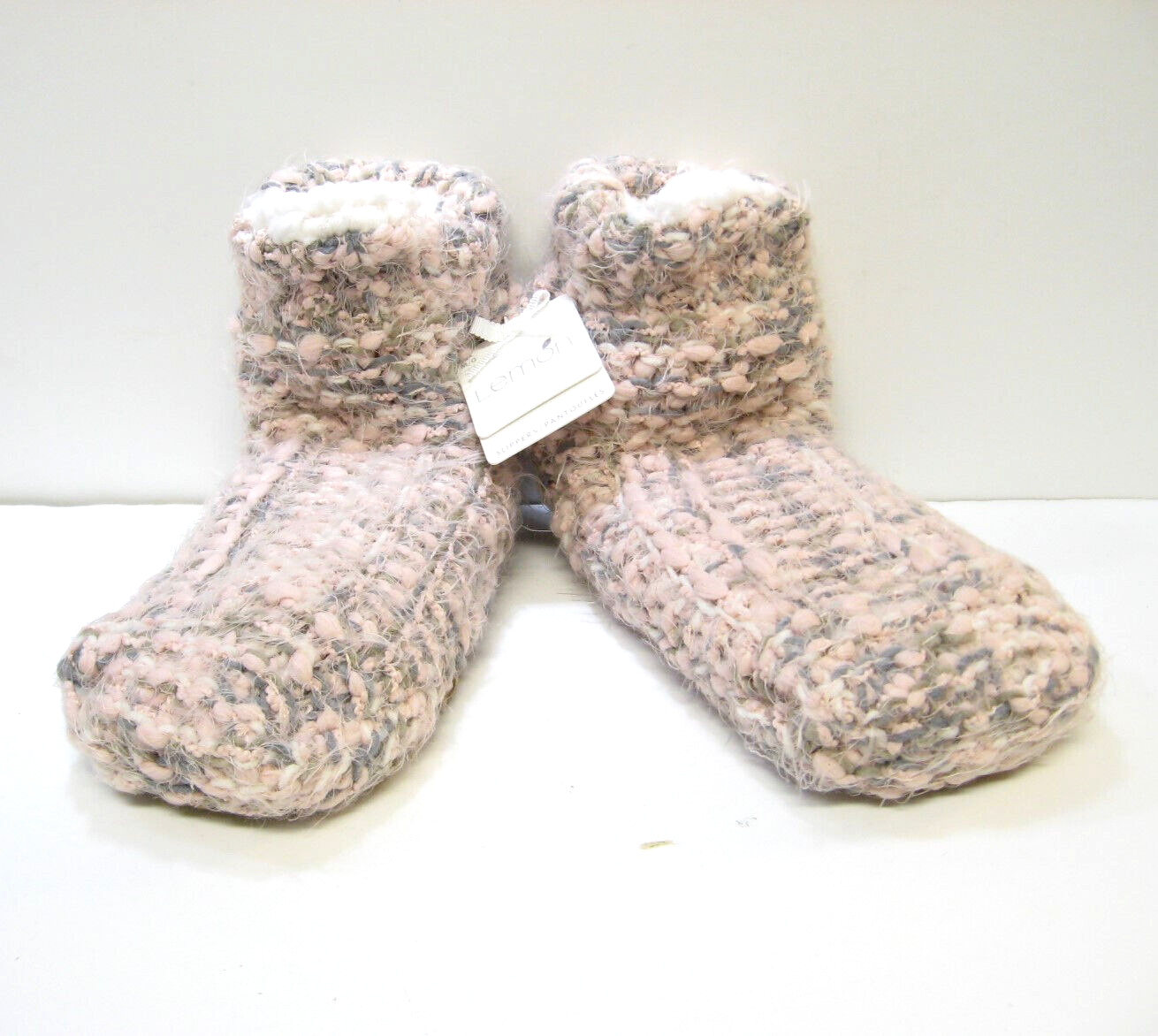 Lemon Ladies Knit Sherpa Lined Slipper Socks Confetti Bootie Rosewater ...