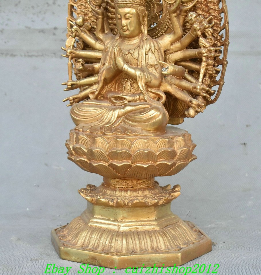 10" Old China Copper Gilt 1000 Arms Avalokiteshvara of Goddess Buddha ...