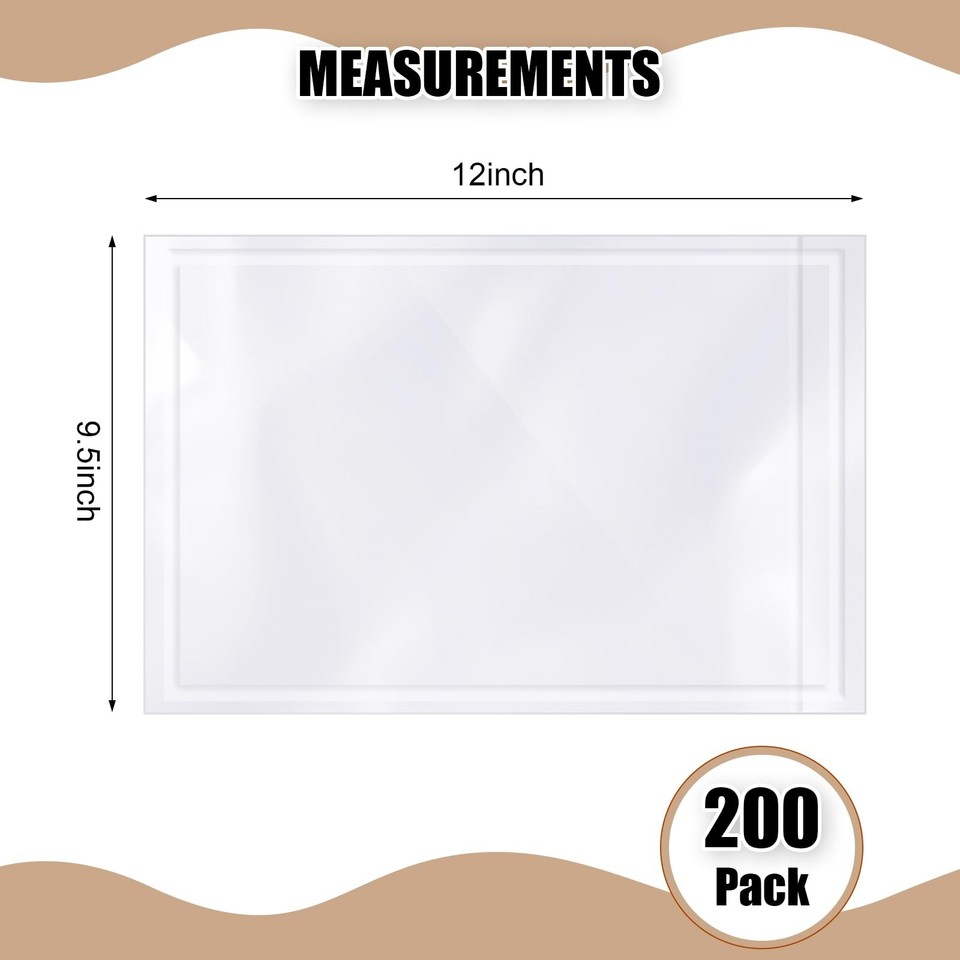 200 Pcs 9.5 x 12 in Clear Packing List Envelopes Shipping Pouches ...