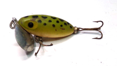 Vintage METAL LIP Fred Arbogast JITTERBUG Frog Pattern Fishing Lure 3 ...