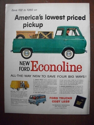 1961 VTG Orig Magazine Ad FORD Econoline America's Lowest Priced Pickup ...