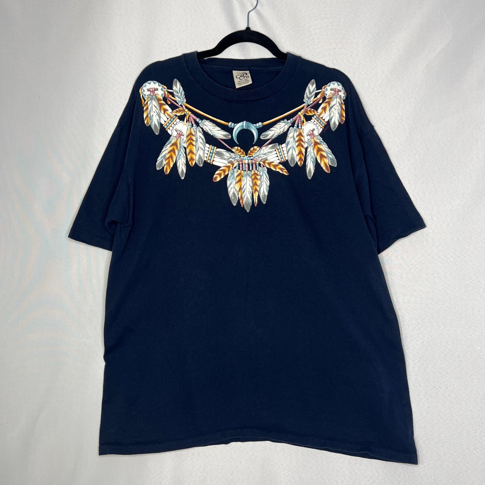 Vintage Cal Cru Native American Graphic Navy Blue T-S… - Gem