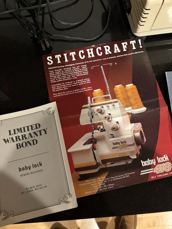 Vintage Juki Baby Lock BL3-418 Serger Sewing Machine Foot Pedal Manual ...