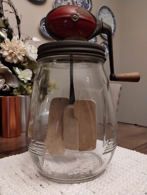 Vintage Dazey Butter Churn #4 Red Glass Tulip Jar Wood Paddle | eBay