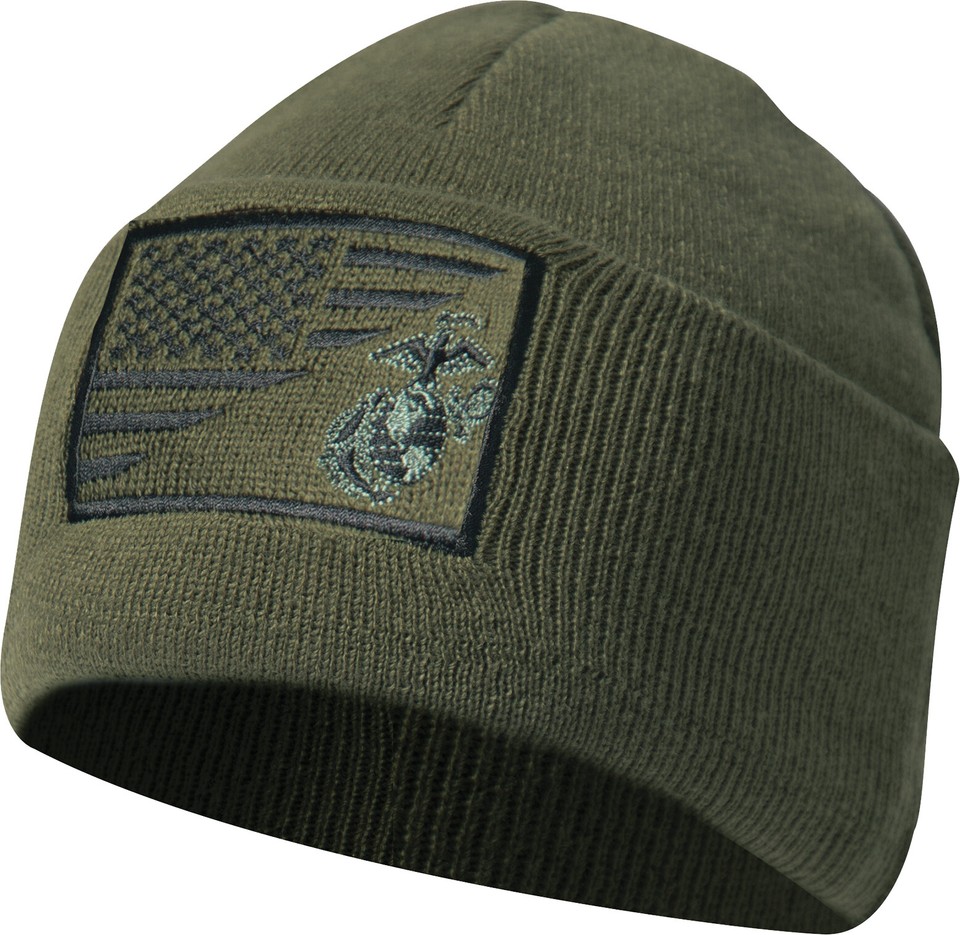 USMC Fine Knit Watch Cap Eagle Globe and Anchor US Flag Deluxe Hat | eBay