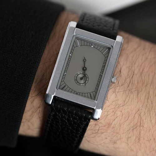 Vintage Square Quartz Watch Stainless Steel Case Leather Strap Men ...