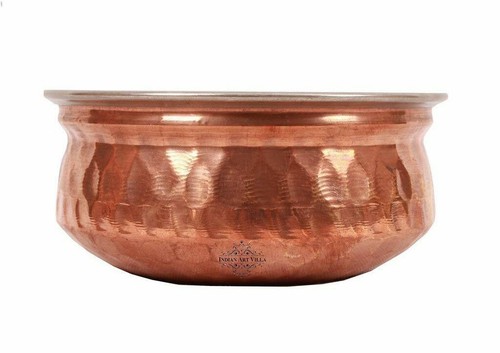 Set of 6 Hammered Steel Copper Handi - 650 ML Each with 6 Spoon Serving ...