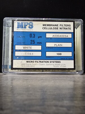 MFS Membrane Filters Cellulose Nitrate 25mm A030A025A Plain White | eBay