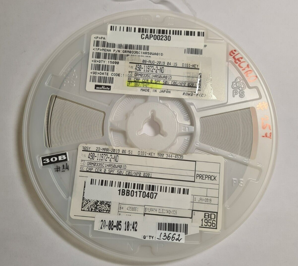 GRM0335C1HR50WA01D Cap Reb 0.5PF 50V C0G/NP0 0201 TELIT Set Aus 13662 ...