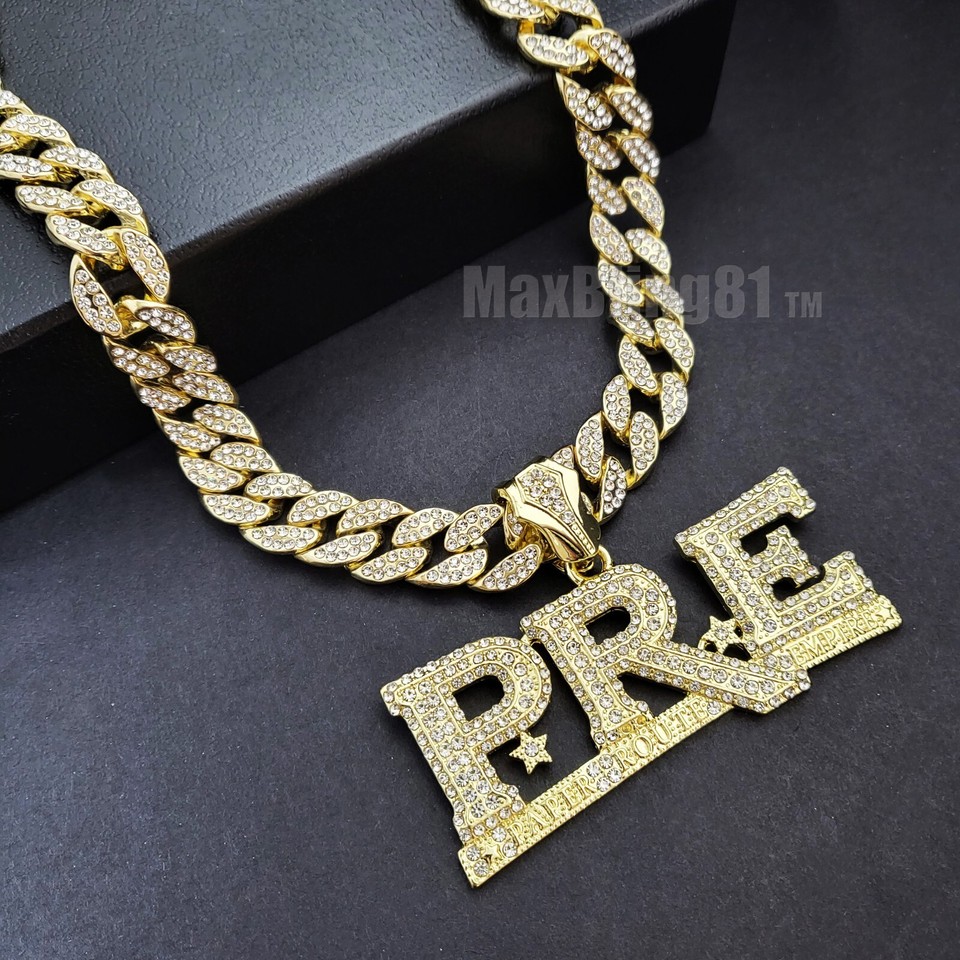 Gold Plated Young Dolph PRE Charm 15mm Iced Cubic Zirconia Cuban Chain ...