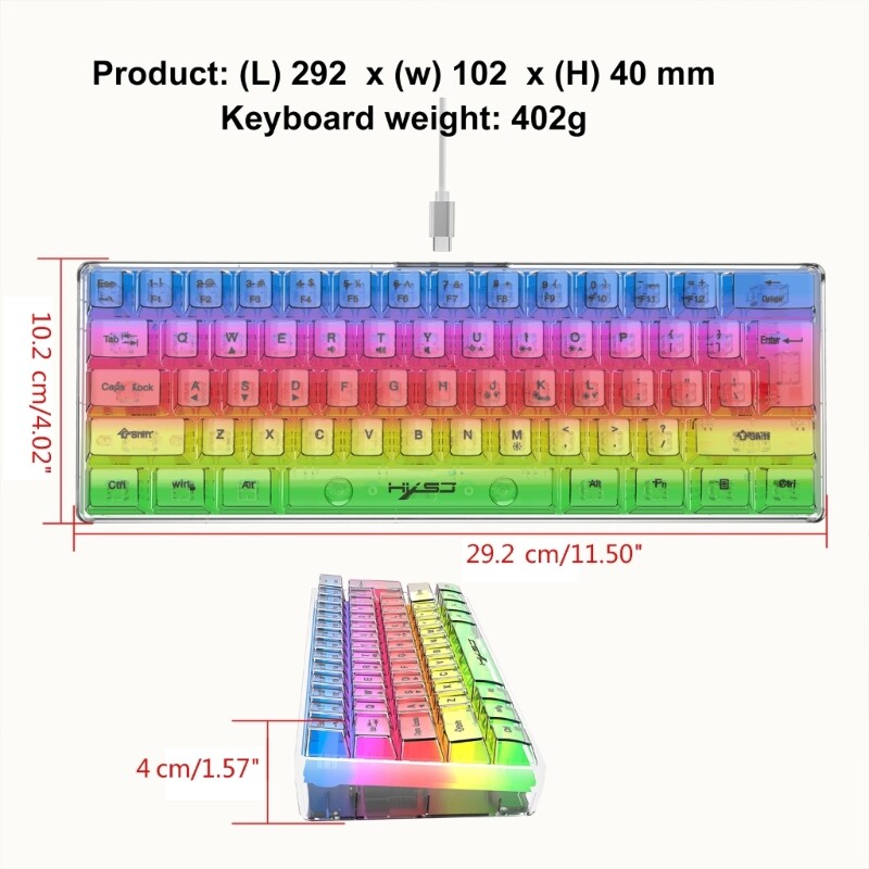 Wired Gaming Keyboard 61 Scientific Key Layout Backlit Compact Mini ...