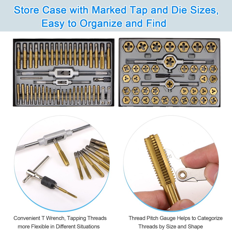 86pcs Tap and Die Sets SAE & Metric Threading External & Internal ...