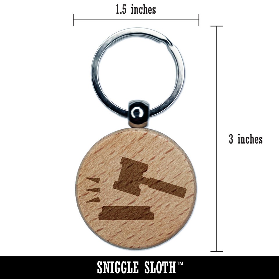 Gavel Judge Lawyer Icon Engraved Wood Round Keychain Tag Charm | eBay