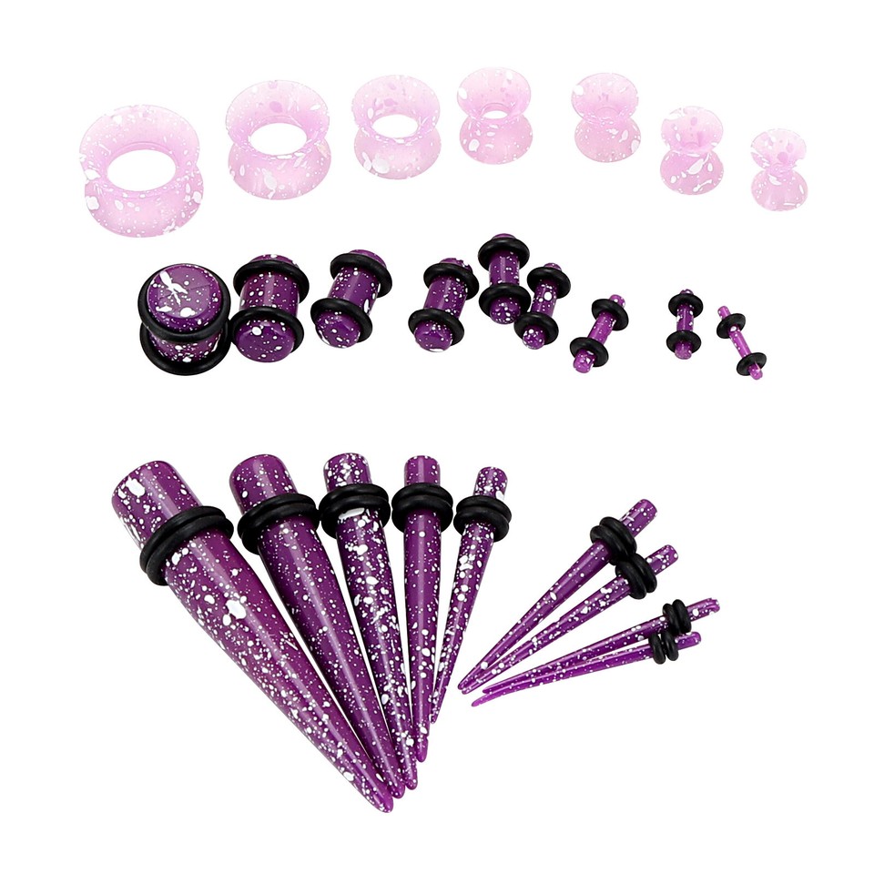 14-50Pcs Ear Stretching Kit Gauge Acrylic Taper Plug Silicone Tunnels ...