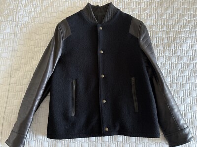 Givenchy Black Leather Sleeved Varsity Baseball Jacket Size 52 | eBay