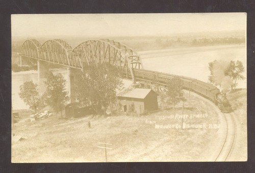 RPPC BISMARCK NORTH DAKOTA ND RAILROAD TRAIN BRIDGE REAL PHOTO POSTCARD ...