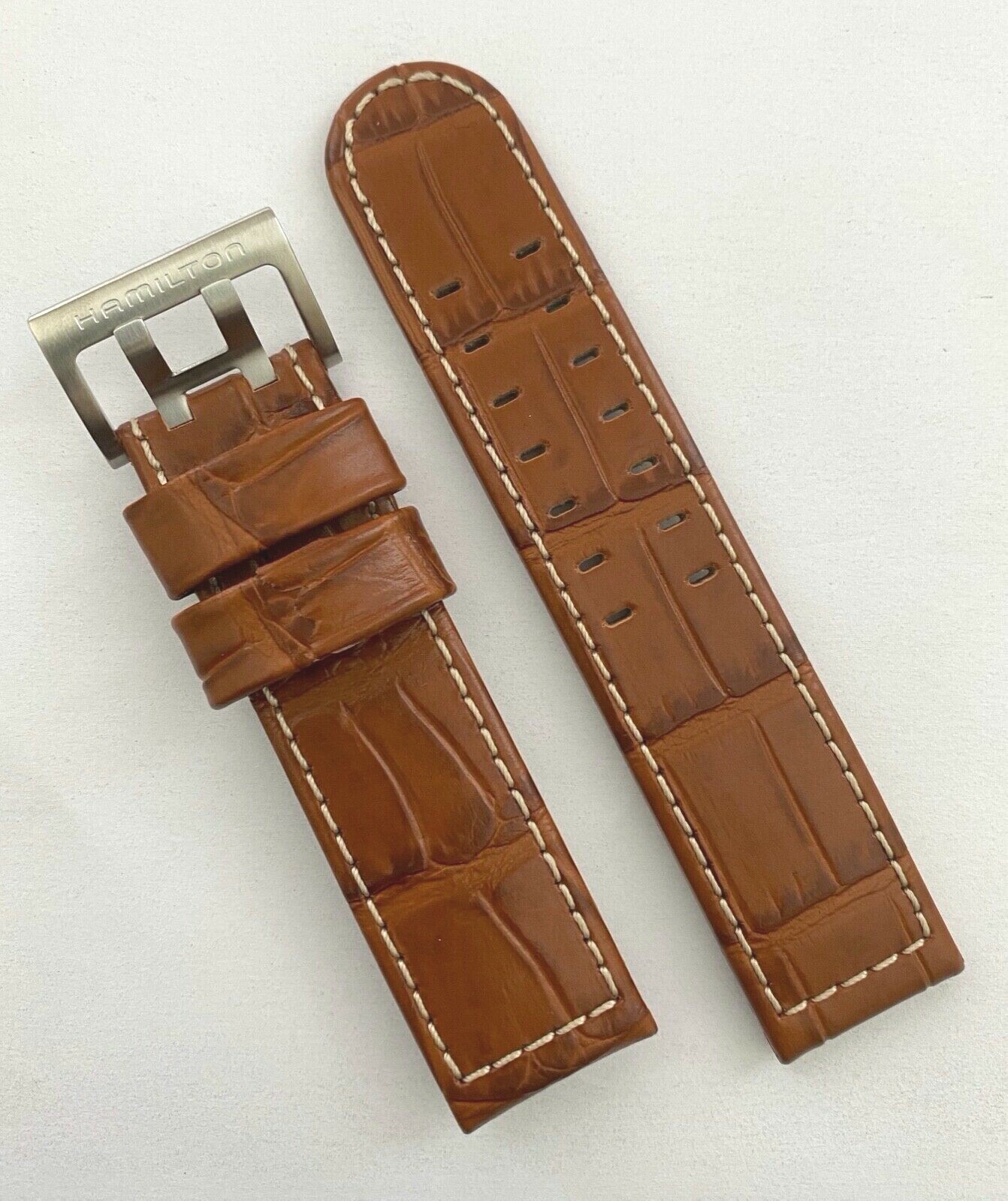 Original Hamilton Khaki Aviation 22mm Brown Leather Watch Band Strap ...