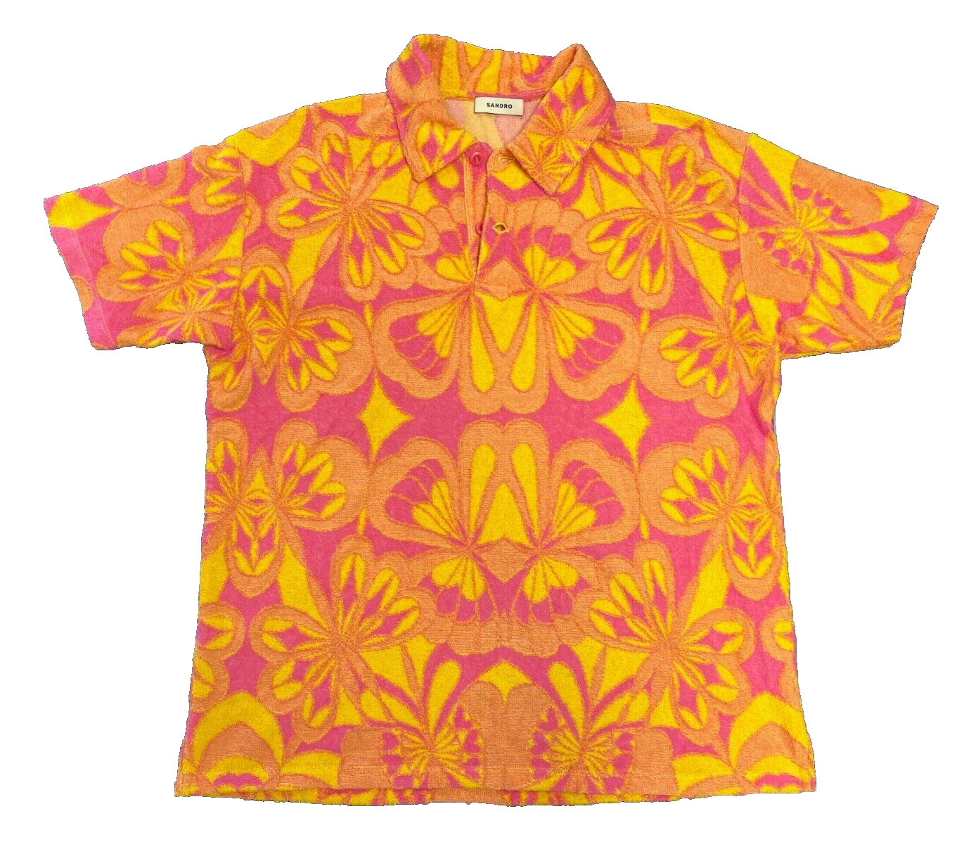 Sandro Psychedelic Terry Cloth Polo Shirt Size XL - Gem