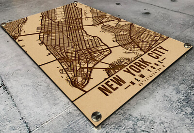 Laser Engraved NY City Map Etched on 1/2" Wood - New York Street Home ...